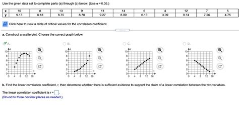 solved use the given data set to complete parts a through