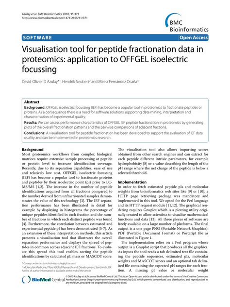 Pdf Visualisation Tool For Peptide Fractionation Data In Proteomics Application To Offgel