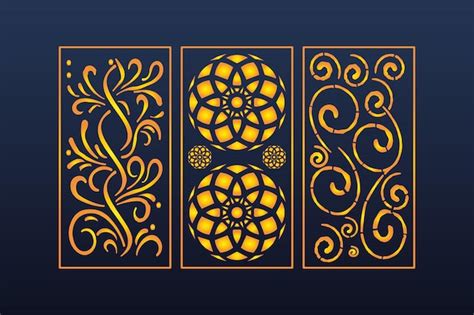 추상 질감 기하학적 꽃과 이슬람 장식 레이저 컷 Cnc 패널 템플릿 프리미엄 벡터