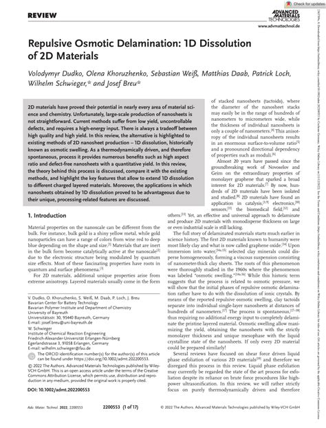 Pdf Repulsive Osmotic Delamination 1d Dissolution Of 2d Materials