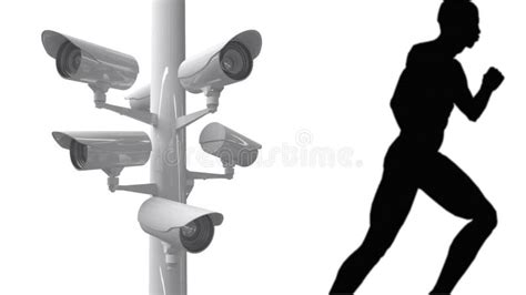 Animation Of Man Running With Scope Scanning And Data Processing Stock