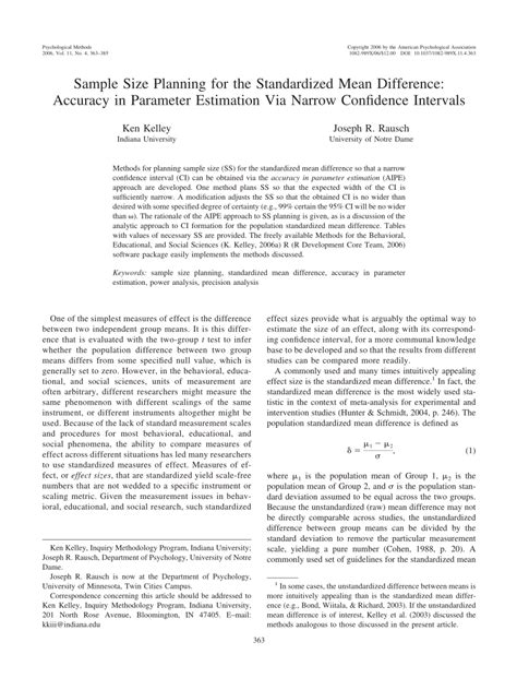 Pdf Sample Size Planning For The Standardized Mean Difference