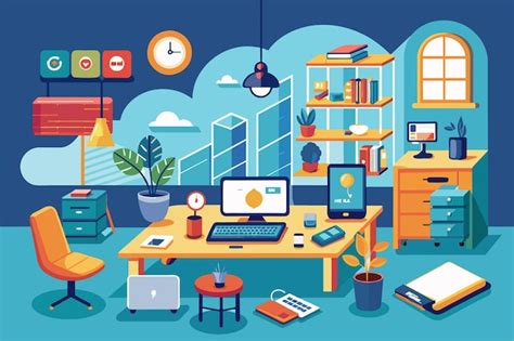 Modern Office Workspace With Desktop Computer Laptop And Plants Premium Ai Generated Vector