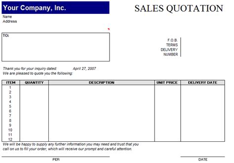 Quotation Formats Quote Templates Word Excel