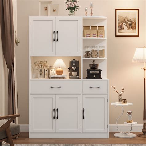 Ebern Designs 67 Kitchen Pantry With Microwave Shelf Wood Storage