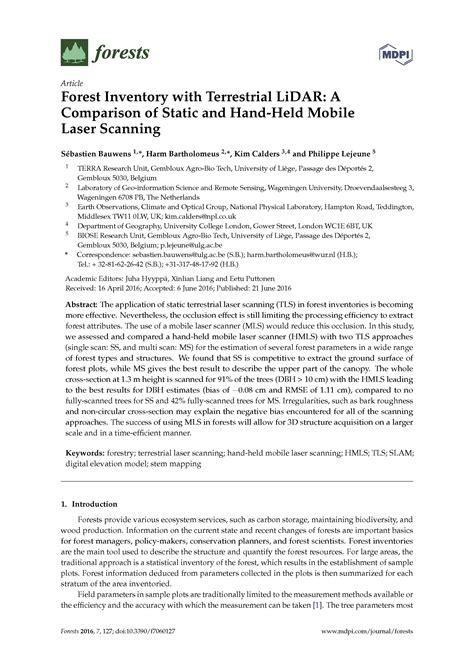Forest Inventory With Terrestrial Lidar A Comparison Of Static And Hand Held Mobile Laser