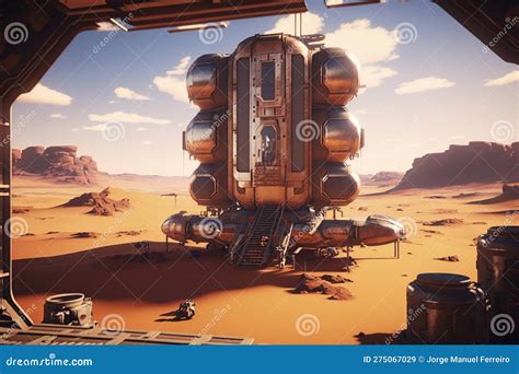 Illustration A Human Space Base On An Unknown Planet Generative Ai Stock Illustration