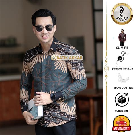 Jual Askar Batik Baju Kemeja Batik Pria Slimfit Lengan Panjang Modern Elegant Katun Premium