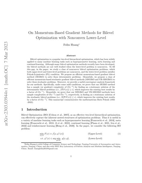 Pdf On Momentum Based Gradient Methods For Bilevel Optimization With Nonconvex Lower Level