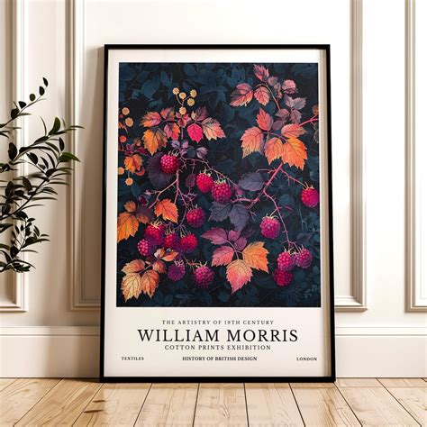 William Morris Print Raspberry Pattern Wooden Framed Vertical Poster