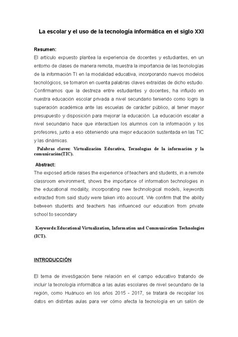 La Escolar Y El Uso De La Tecnología Informática En El Siglo Xxi La Escolar Y El Uso De La