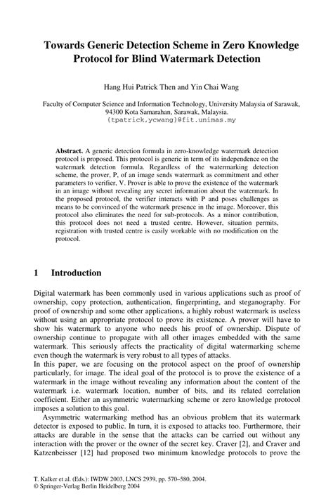 Pdf Towards Generic Detection Scheme In Zero Knowledge Protocol For
