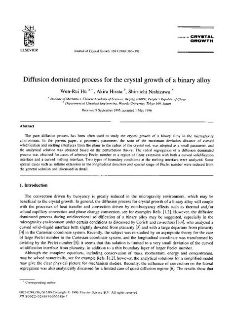 Pdf Diffusion Dominated Process For The Crystal Growth Of A Binary Alloy Dokumen Tips