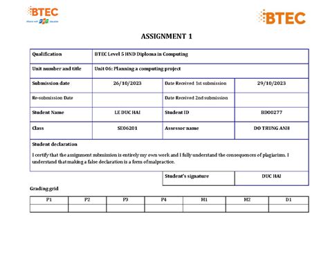 7407 Se06201 Bd00277 Asm1 Leduchai Assignment 1 Qualification Btec