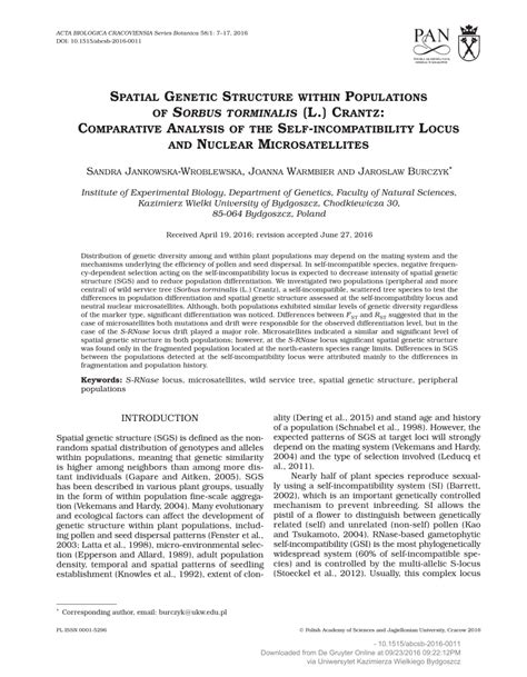 Pdf Spatial Genetic Structure Within Populations Of Sorbus Torminalis L Crantz Comparative