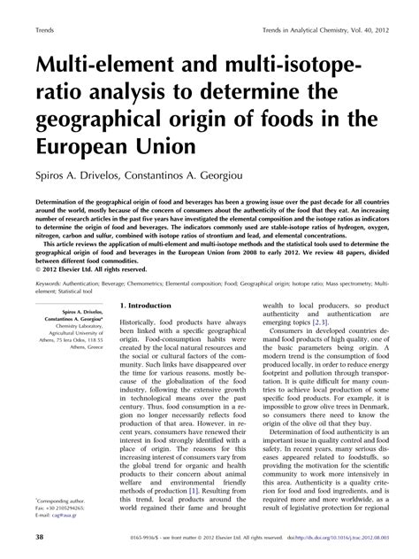 Pdf Multi Element And Multi Isotope Ratio Analysis To Determine The Geographical Origin Of