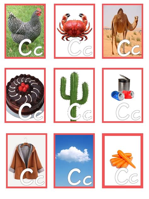 بطاقات للأطفال على حرف Letter C