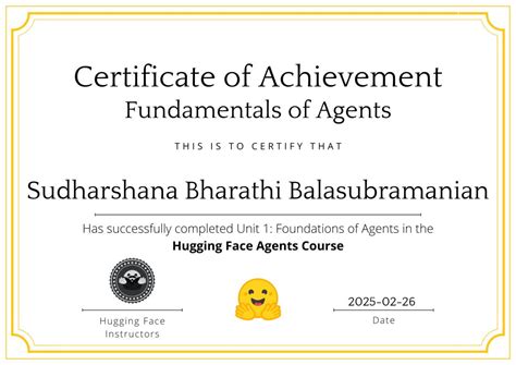 Excited To Share My New Certification On Ai Agents Fundamentals From Hugging Face Sudharshana