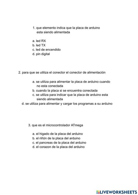 Arduino Online Exercise For Live Worksheets