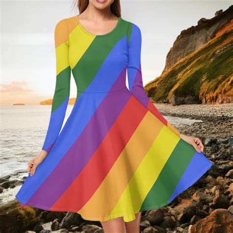 Vibrant Lgbtq Pride Ruffle Dress Long Sleeve Scoop Neck Inclusive