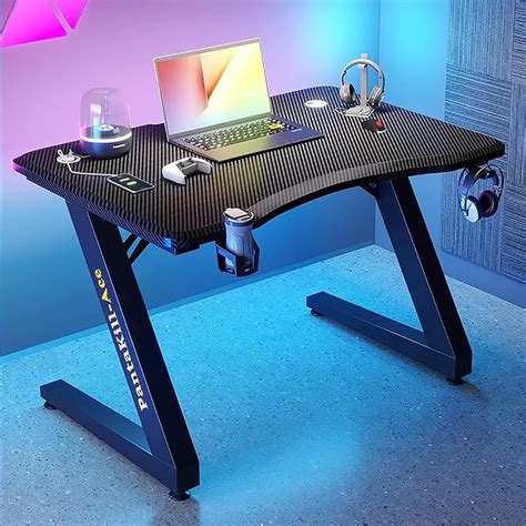 Gtzly Gaming Desk Computer Desk With Carbon Fiber Surface Gaming