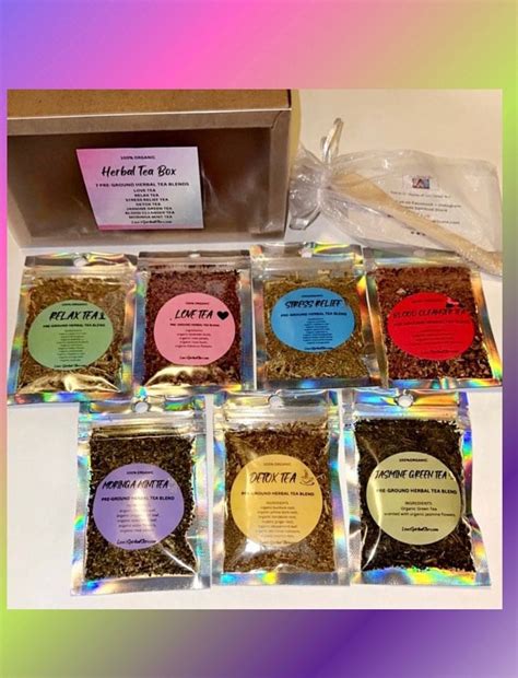 Herbal Tea Sampler Box 7 Organic Pre Ground Herbal Tea Blends Etsy