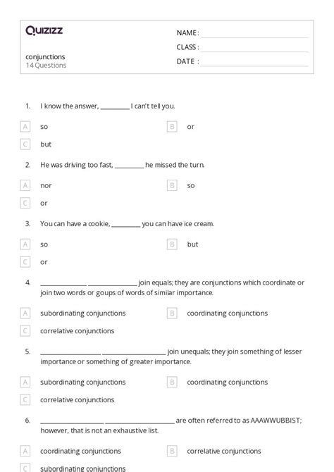 50 Coordinating Conjunctions Worksheets For 2nd Grade On Quizizz Free And Printable