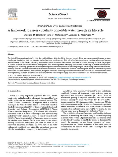A Framework To Assess Circularity Of Potable Water Through I2022procedia C Pdf Water