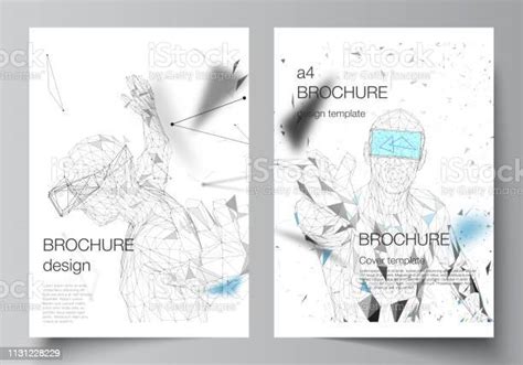 책자 잡지 전단지 소책자 연례 보고서에 대 한 A4 형식 현대 커버 모의 광고 디자인 서식 파일의 벡터 레이아웃 가상 현실의 안경을 가진 남자 추상 Vr 미래 기술