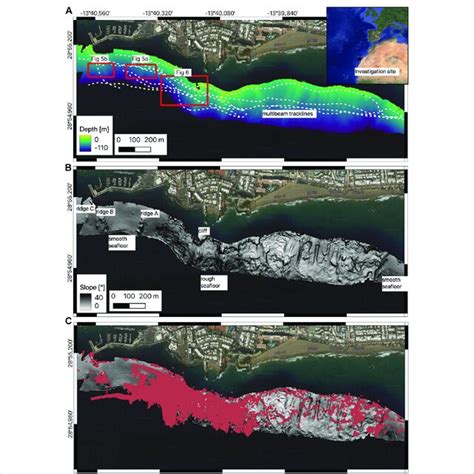 A Bathymetric Map Of The Investigation Site Dashed White Lines Show