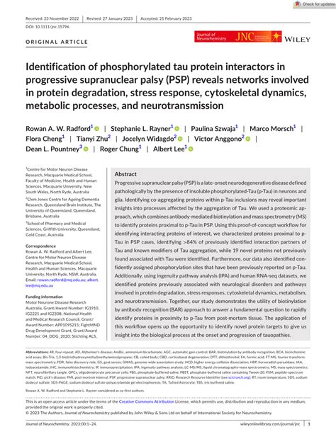 Pdf Identification Of Phosphorylated Tau Protein Interactors In