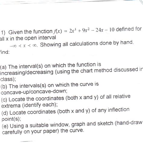 Solved Given The Functioin Defined For All X In The Open Chegg Com