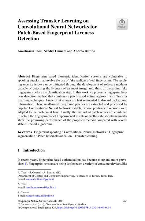 PDF Assessing Transfer Learning On Convolutional Neural Networks For Patch Based Fingerprint