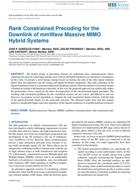Pdf Rank Constrained Precoding For The Downlink Of Mmwave Massive