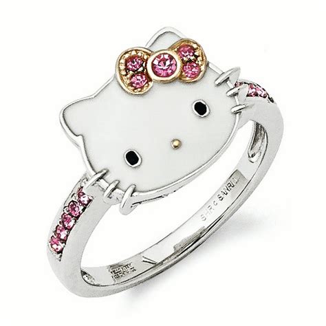 Hello Kitty Sterling Silver Enamel Pink Crystal W Gold Tone Accent Ring