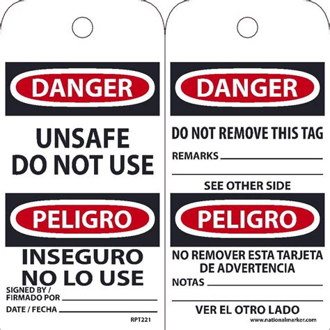 Danger Unsafe Do Not Use Bilingual Tag Rpt221