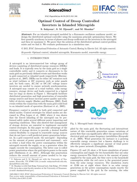 Download Pdf Optimal Control Of Droop Controlled Inverters In Islanded Microgrids