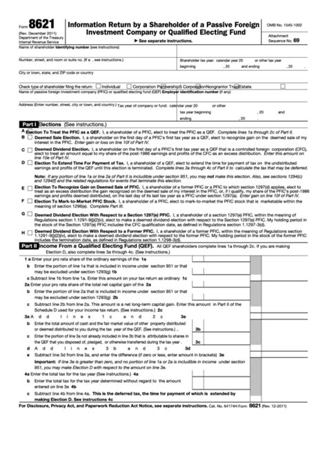 Form 8621 Fillable Printable Forms Free Online