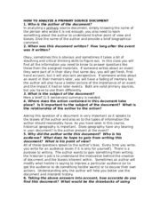 HOW TO ANALYZE A PRIMARY SOURCE DOCUMENT HOW TO ANALYZE A PRIMARY SOURCE DOCUMENT 1 Who Is