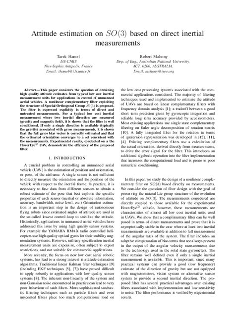 Pdf Attitude Estimation Via Inertial Measurements