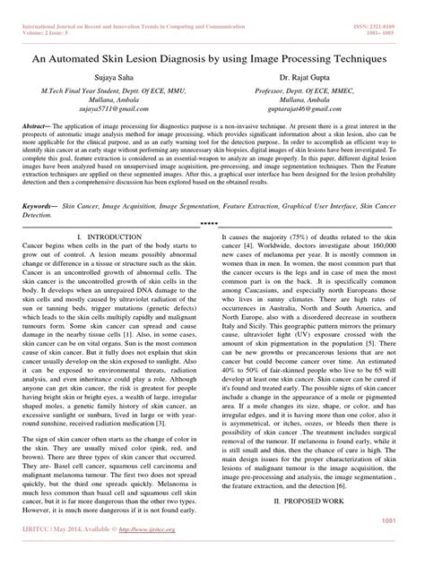 Pdf An Automated Skin Lesion Diagnosis By Using Image Processing Techniques Dokumen Tips