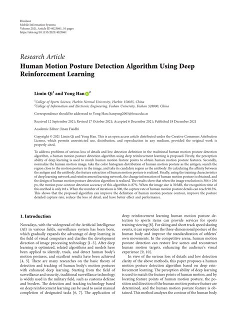 Pdf Human Motion Posture Detection Algorithm Using Deep Reinforcement Learning