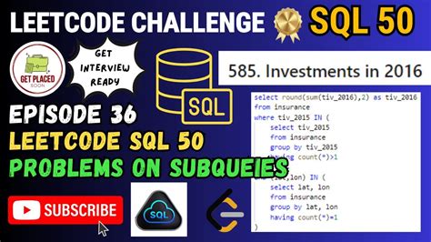 Must Do Sql Questions Sql Subqueries Leetcode Sql Episode 36 Youtube
