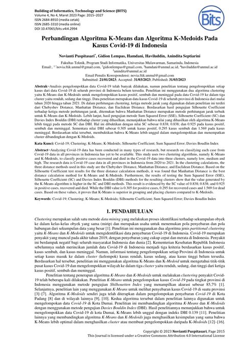 Pdf Perbandingan Algoritma K Means Dan Algoritma K Medoids Pada Kasus
