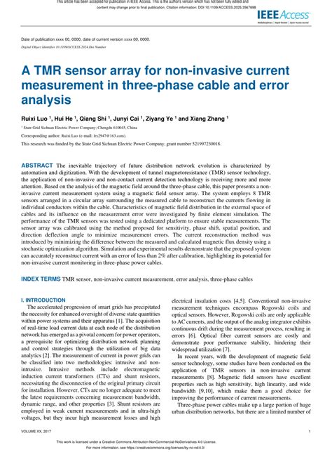 Pdf A Tmr Sensor Array For Non Invasive Current Measurement In Three Phase Cable And Error