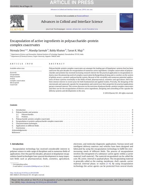 Pdf Encapsulation Of Active Ingredients In Polysaccharide Protein Complex Coacervates
