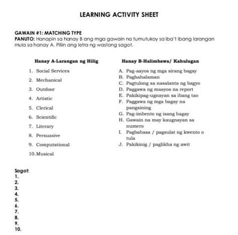 Learning Activity Sheetgawain Matching Type Brainly Ph Hot Sex Picture