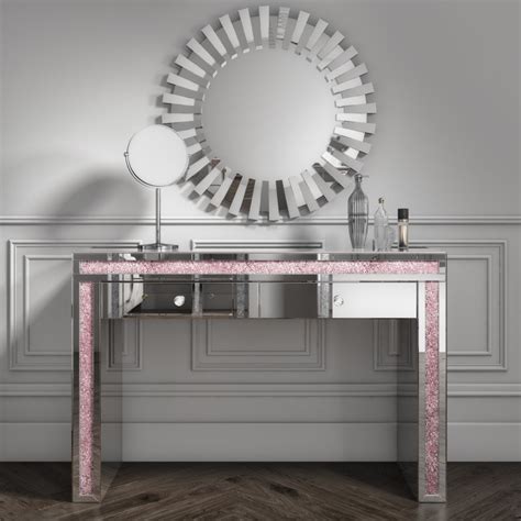 Mariah Crush Diamond Mirrored Dressing Table In Pink Furniture123