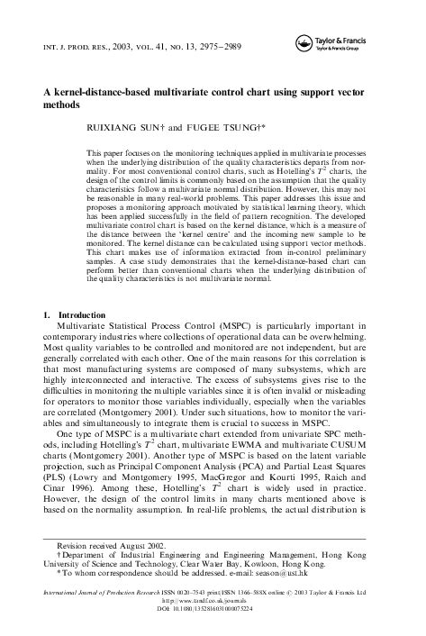Pdf A Kernel Distance Based Multivariate Control Chart Using Support Vector Methods