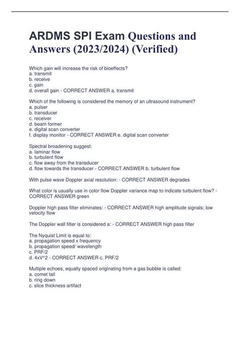 Ardms Spi Exam Questions And Answers 2023 2024 Verified Ardms Spi